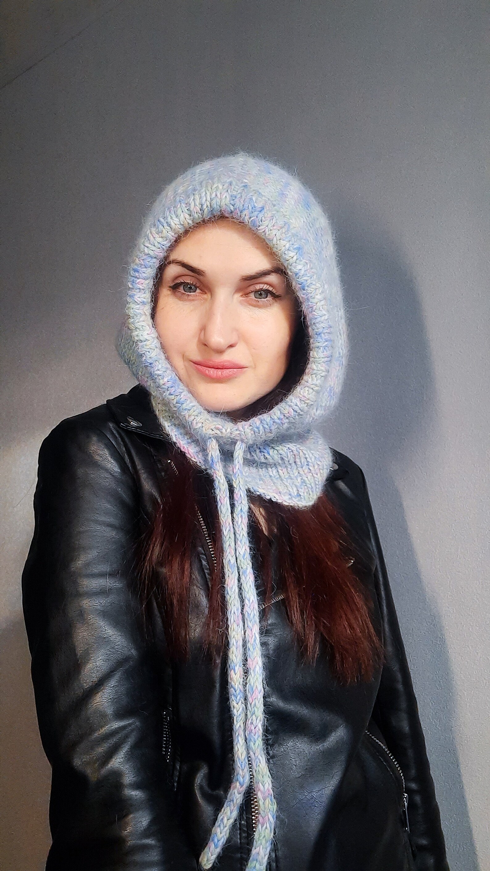 Knit Angora Hood/pastel Blue Knit Angora Balaclava/blue Melange Knitted ...