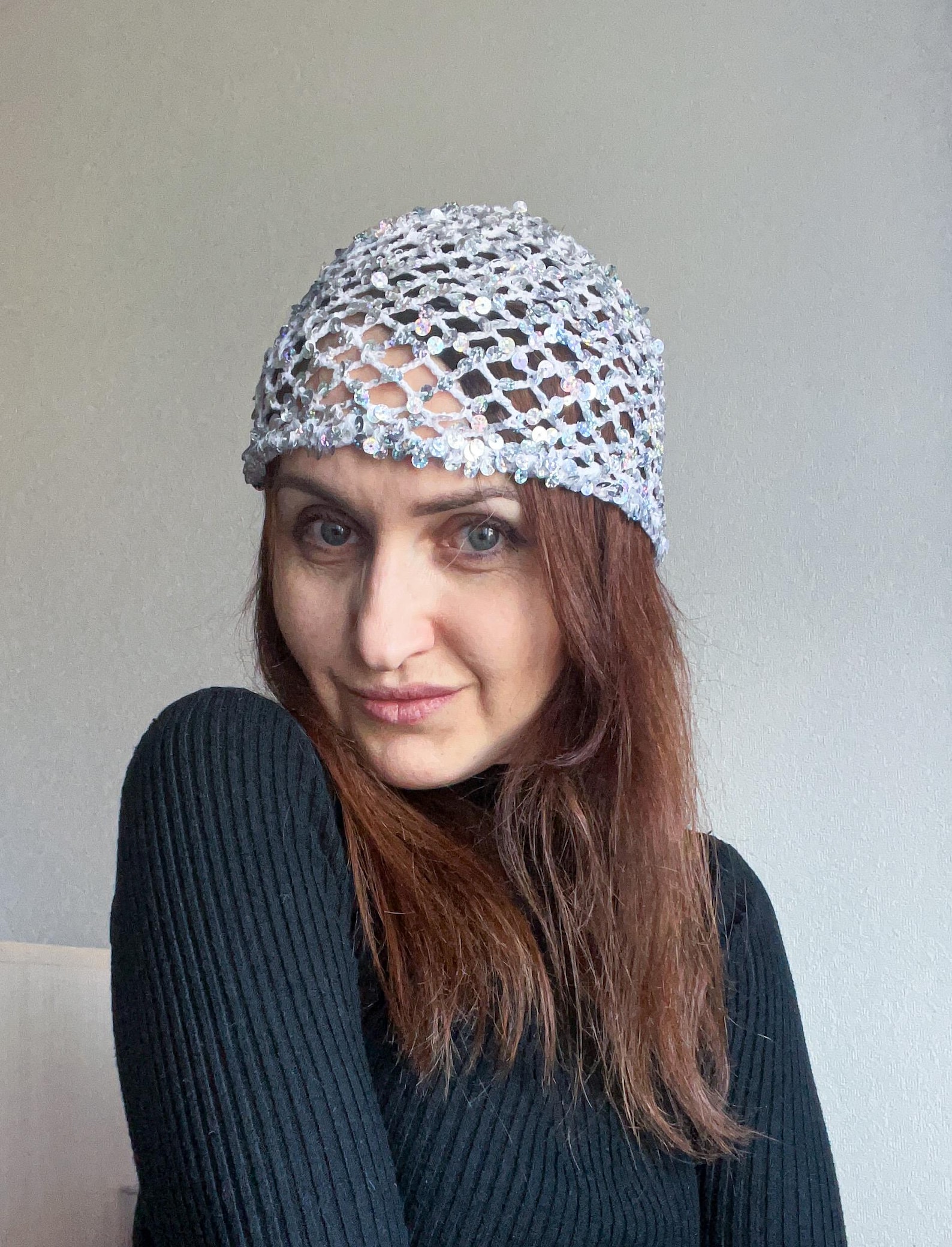 White Crochet Sequin Mesh Hat/croshet Lace Hat/white Crochet Net Hat ...