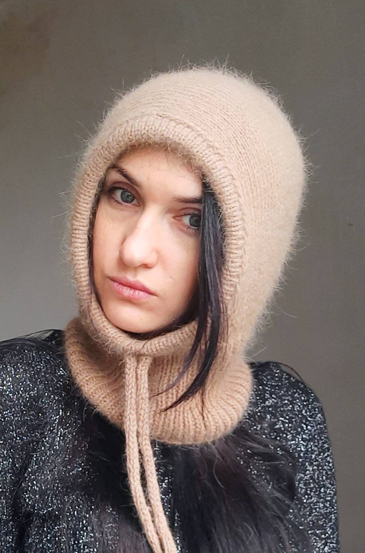 Beige Knit Angora Hood/beige Knit Angora Balaclava/knitted - Etsy