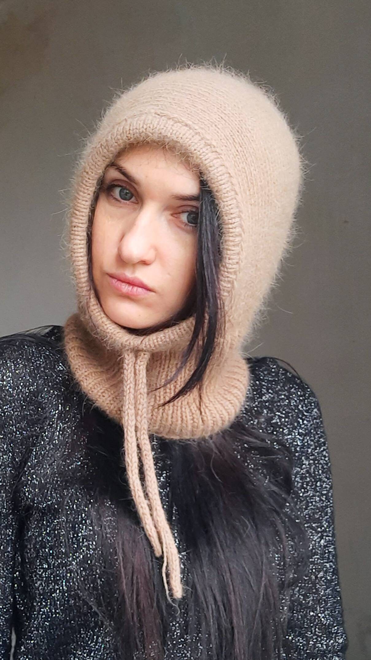 Beige Knit Angora Hood/beige Knit Angora Balaclava/knitted - Etsy