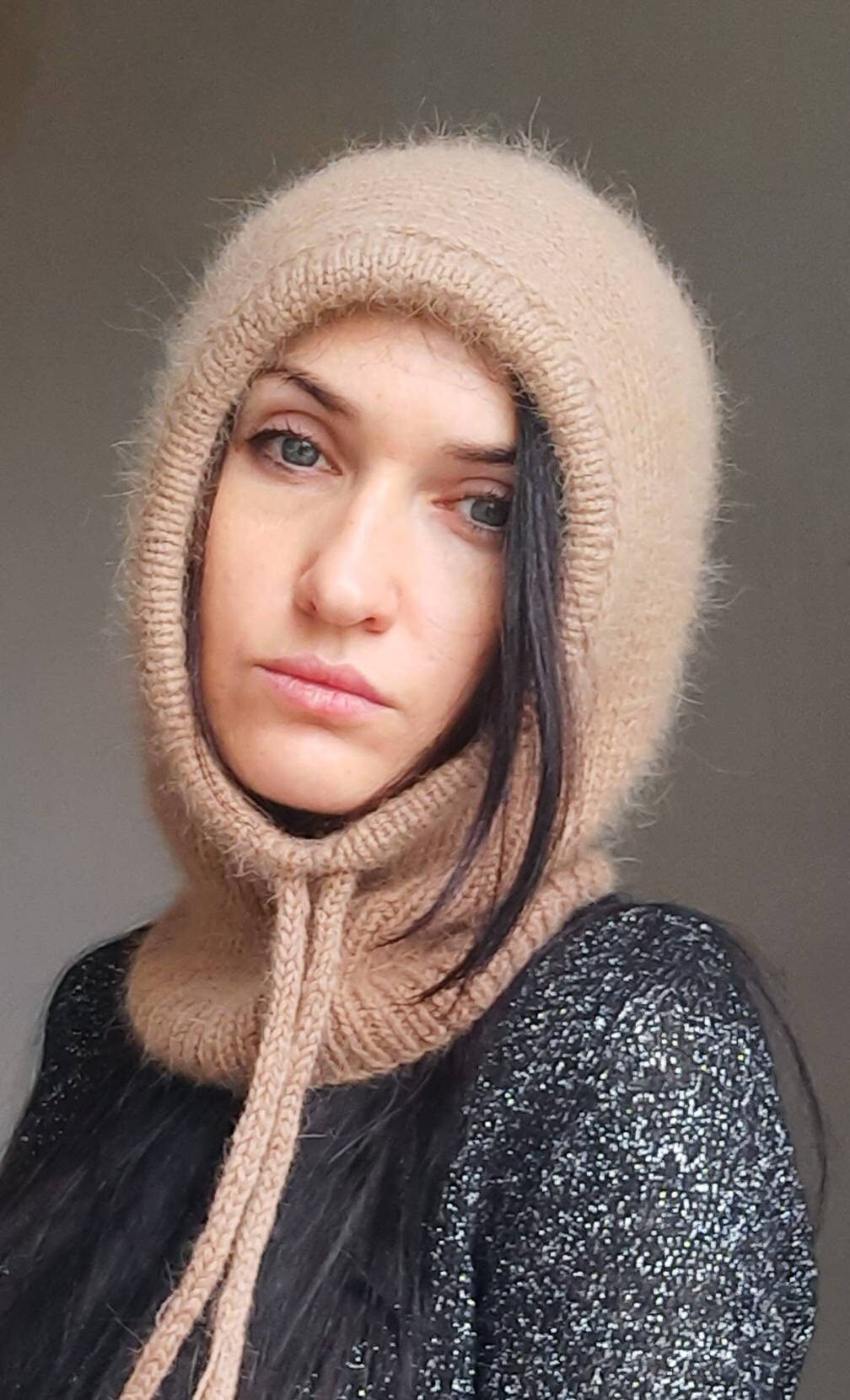 Beige Knit Angora Hood/beige Knit Angora Balaclava/knitted - Etsy