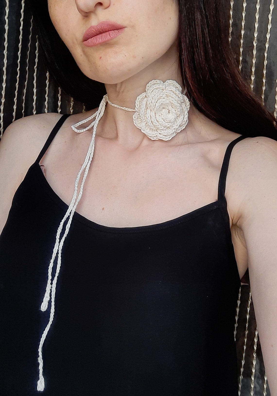 Off White Crochet Rose Choker/crochet Rose Necklace/crochet Flower ...