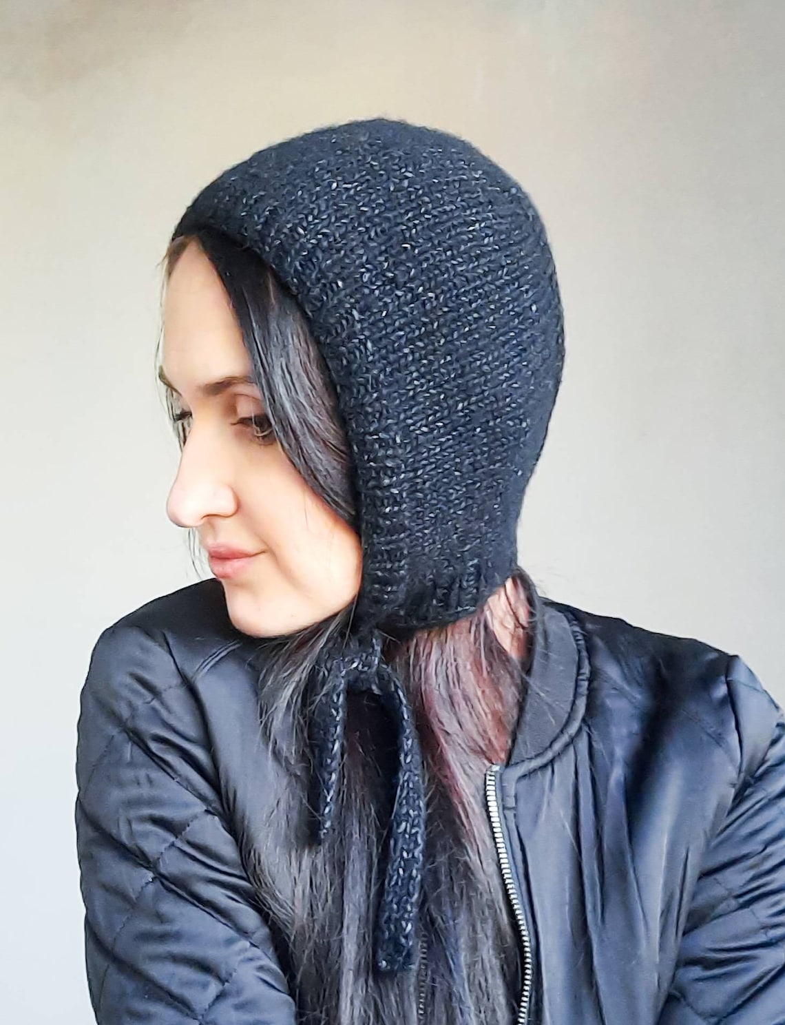 Black Knit Bonnet Adult/knitted Adult Bonnet/black Merino - Etsy