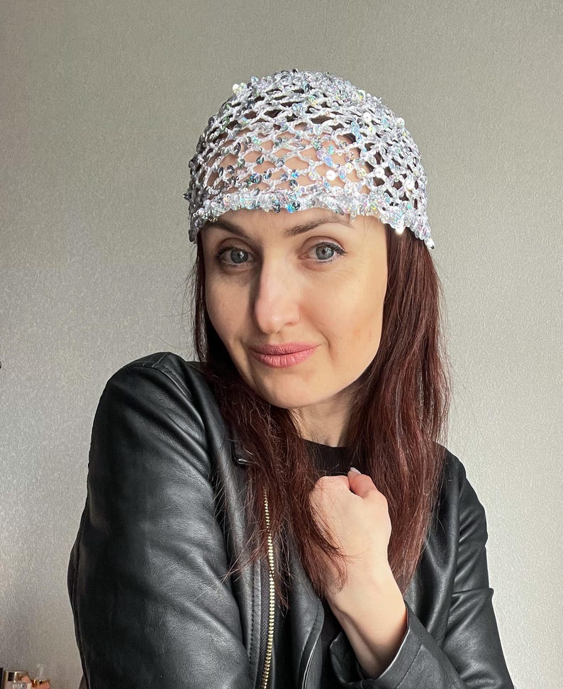 White Crochet Sequin Mesh Hat/croshet Lace Hat/white Crochet Net Hat ...