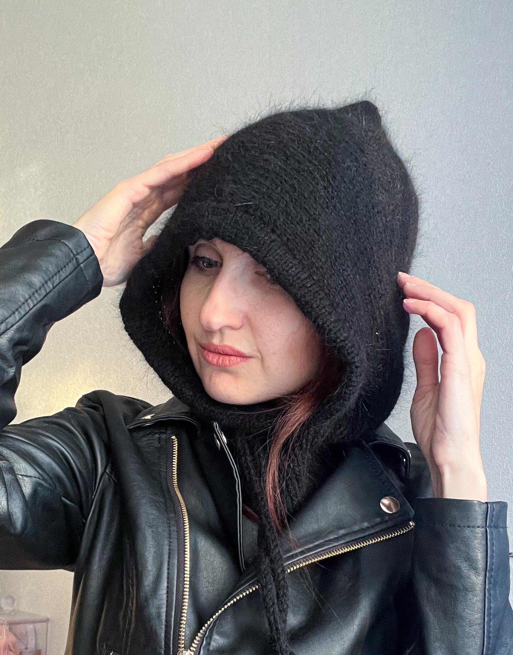 Black Knitted Hood/black Angora Balaclava/knit Angora Hood/knitted ...