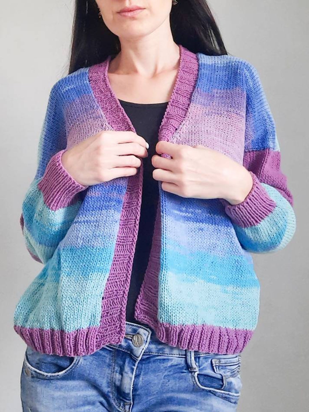 Pastel Rainbow Knit Cardigan/cotton Knit Cardigan/stripped Knit ...