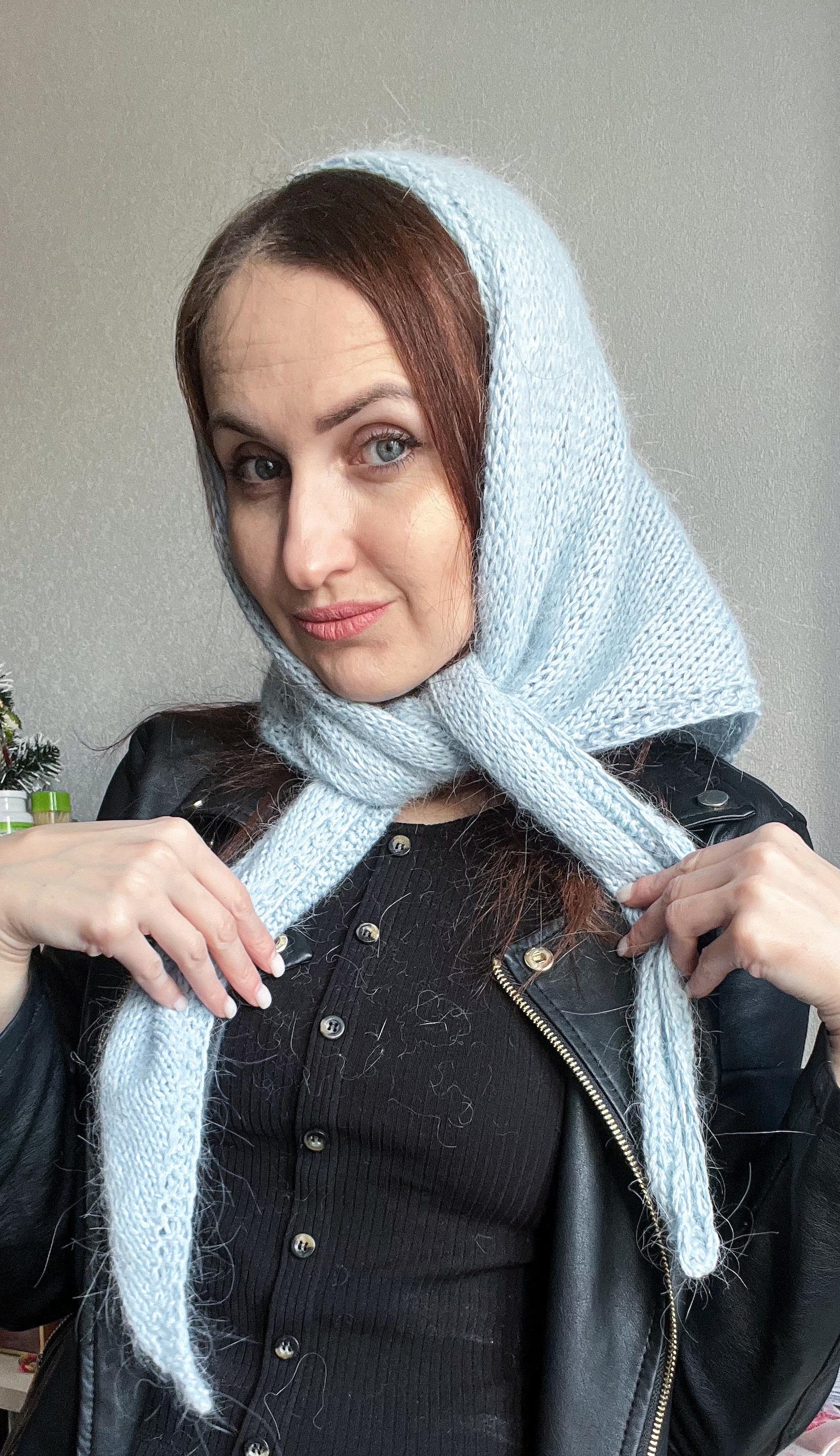 Light Blue Angora Knit Triangle Scarf: Handcrafted Headscarf - Etsy