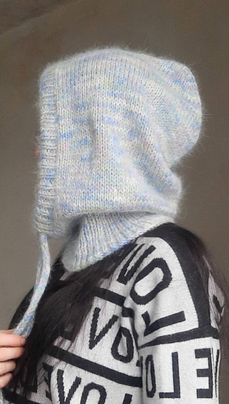 Knit Angora Hood/pastel Blue Knit Angora Balaclava/rainbow - Etsy