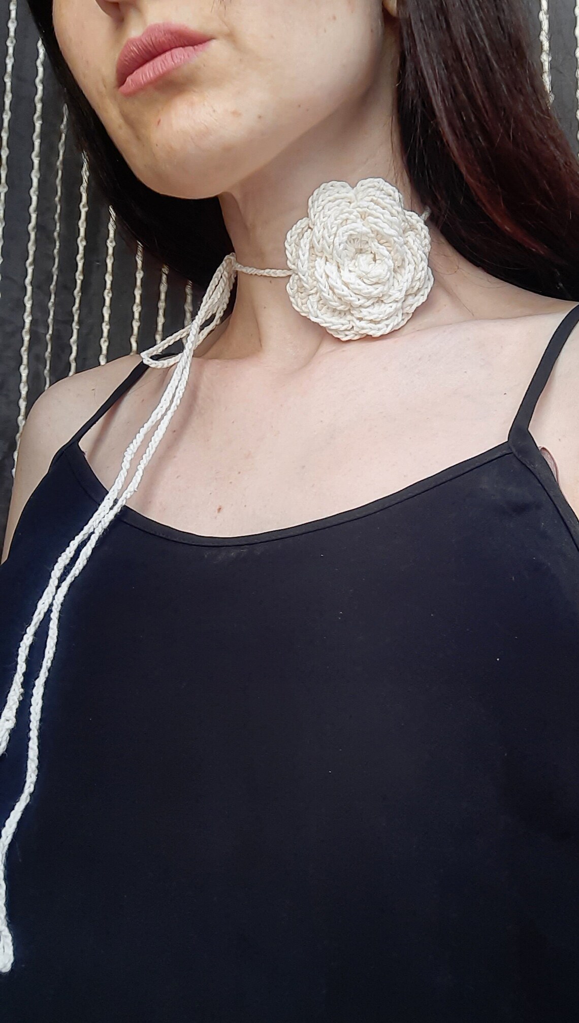 Off White Crochet Rose Choker/crochet Rose Necklace/crochet Flower ...