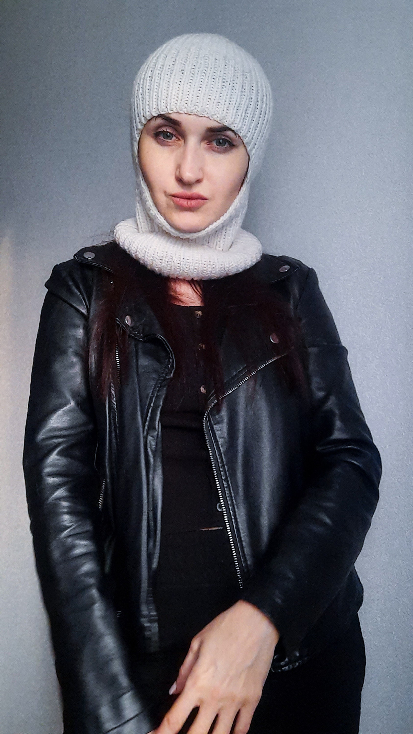 White Knit Sequins Balaclava/white Knit Hood/knitted Women Balaclava ...