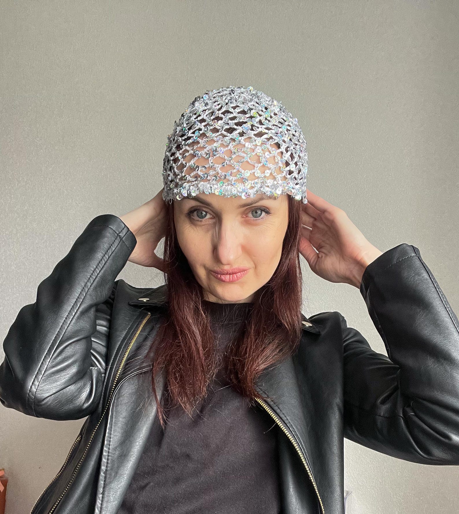 White Crochet Sequin Mesh Hat/croshet Lace Hat/white Crochet Net Hat ...