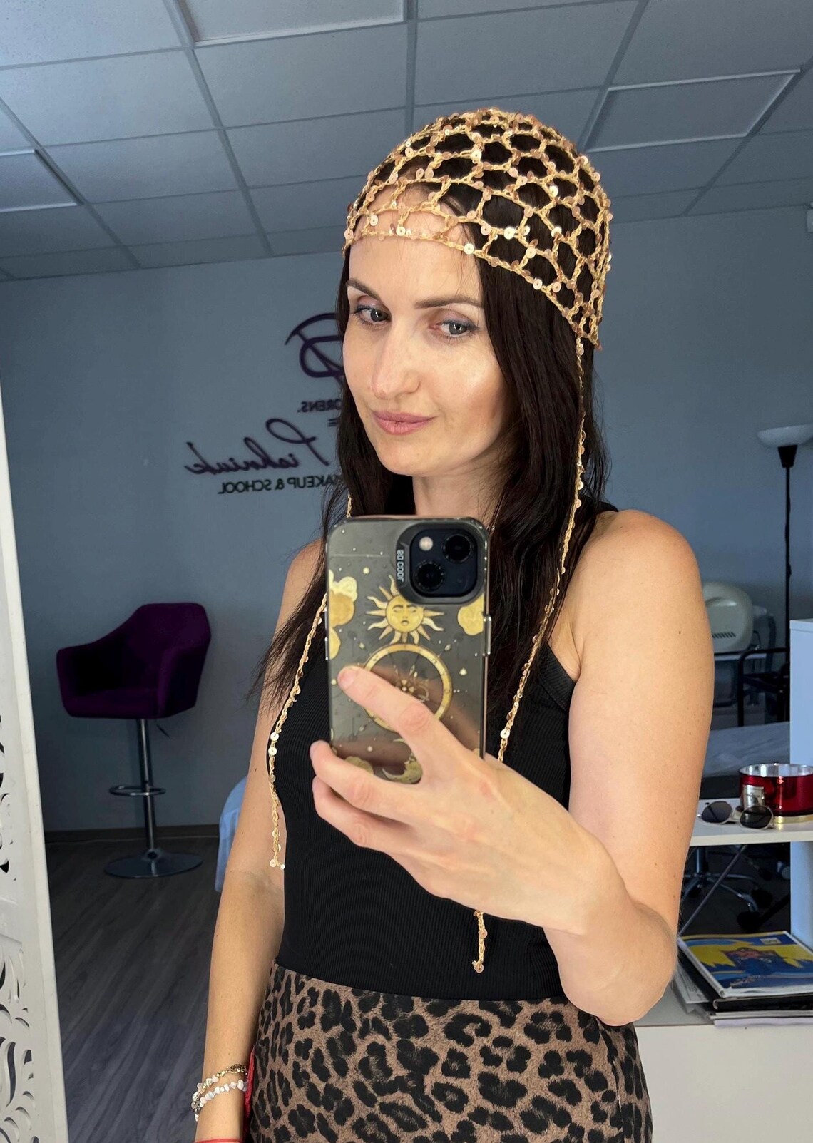Beige Gold Crochet Sequin Beanie Hat/golden Crochet Mesh Hat/crochet ...