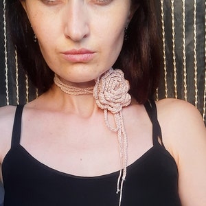 Nude Rose Crochet Choker/powdre Crochet Rose Necklace/crochet Rose ...