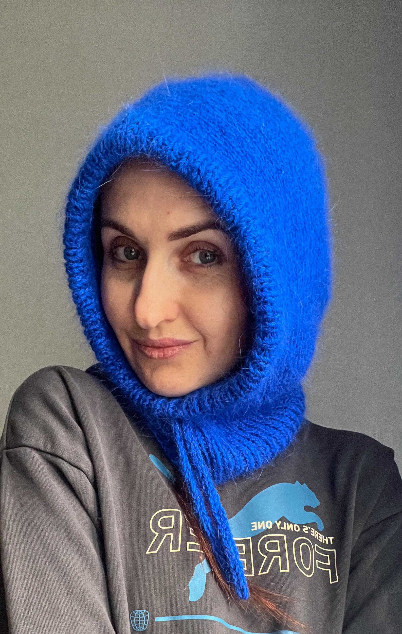 Electric Blue Knit Hood/knitted Angora Hood/blue Angora Knitted Hood ...
