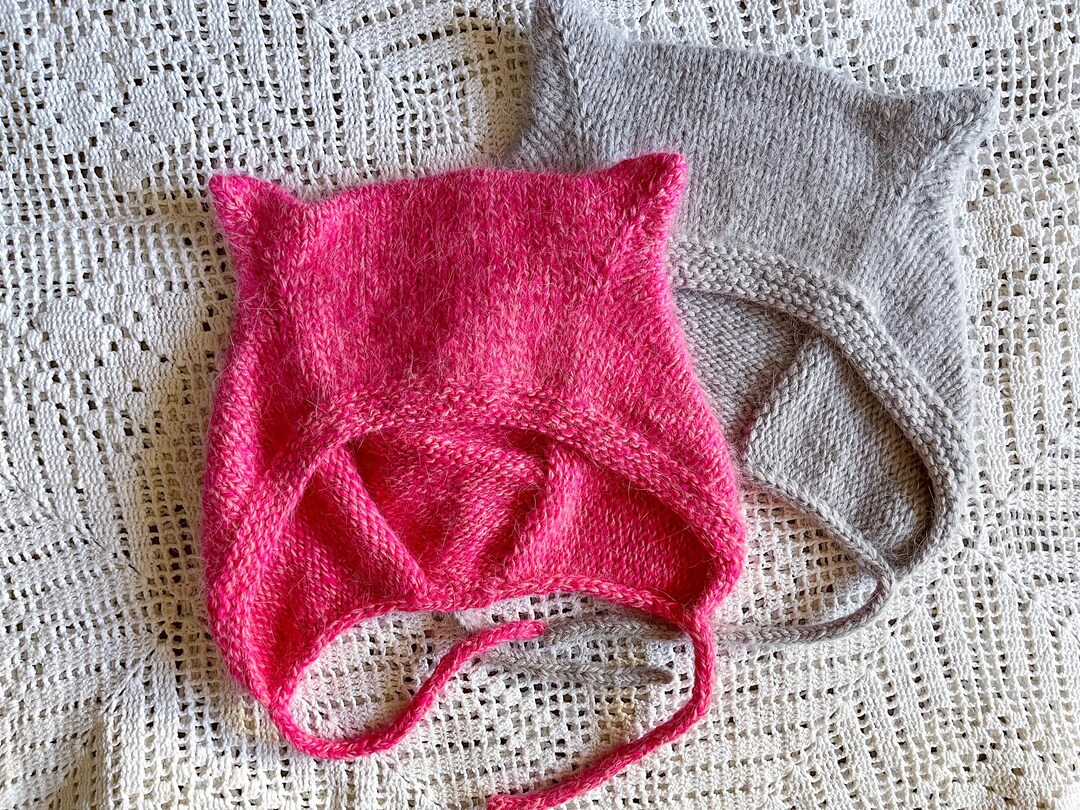 Knit Kitty Adult Bonnet/cat Ears Bonnet Adult/angora Knitted Bonnet Hat ...