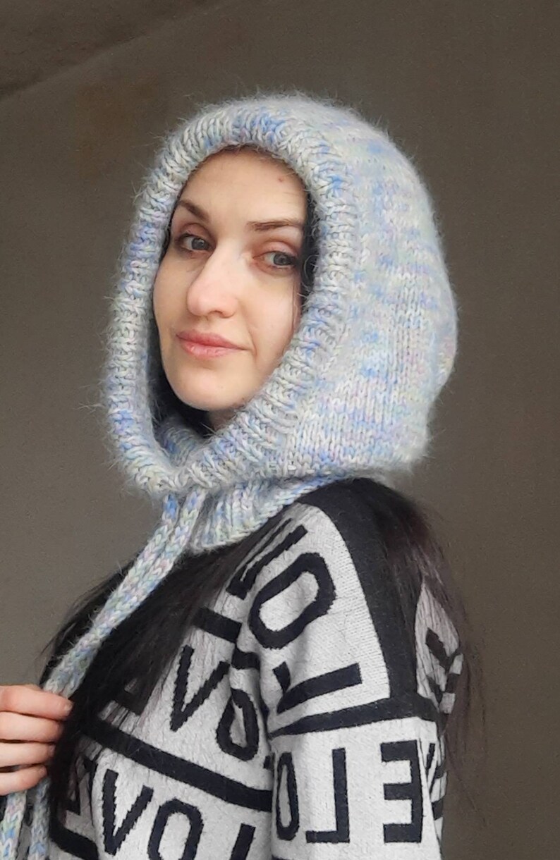 Knit Angora Hood/pastel Blue Knit Angora Balaclava/rainbow - Etsy