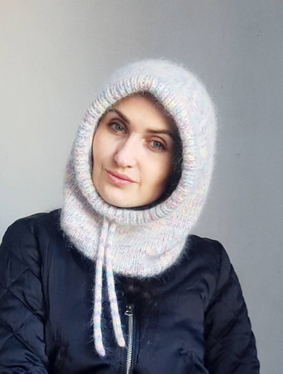 Pastel Knit Angora Hood/rainbow Knitted Angora Balaclava/knit Pastel ...
