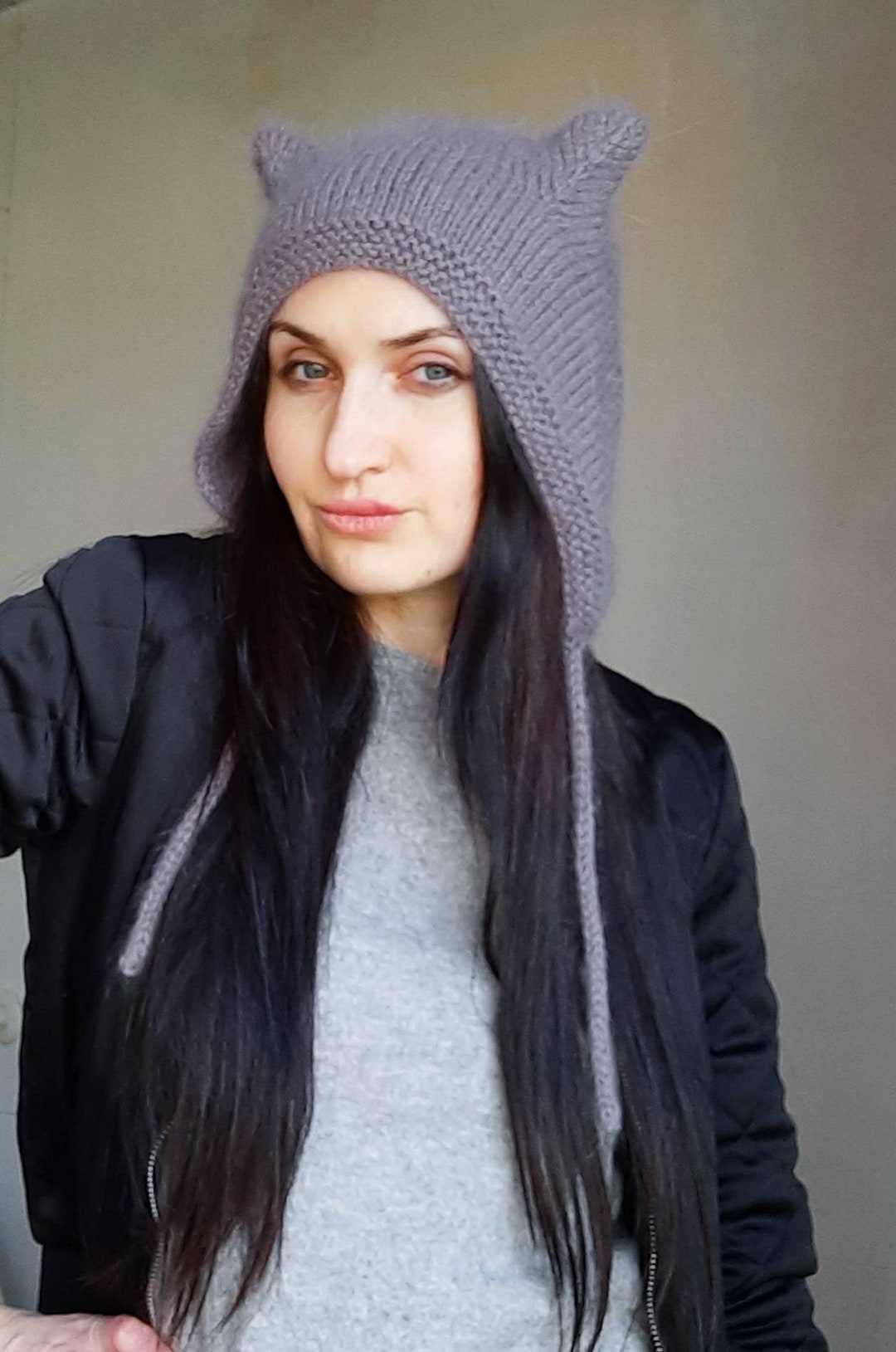 Angora Knit Cat Ears Bonnet: Warm Adult Winter Hat - Etsy