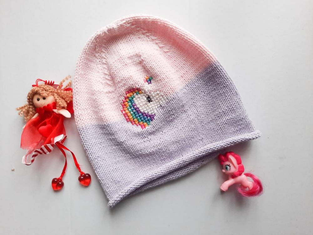 Girls Pink Beanie With Unicorn/knit Cotton Beany With - Etsy