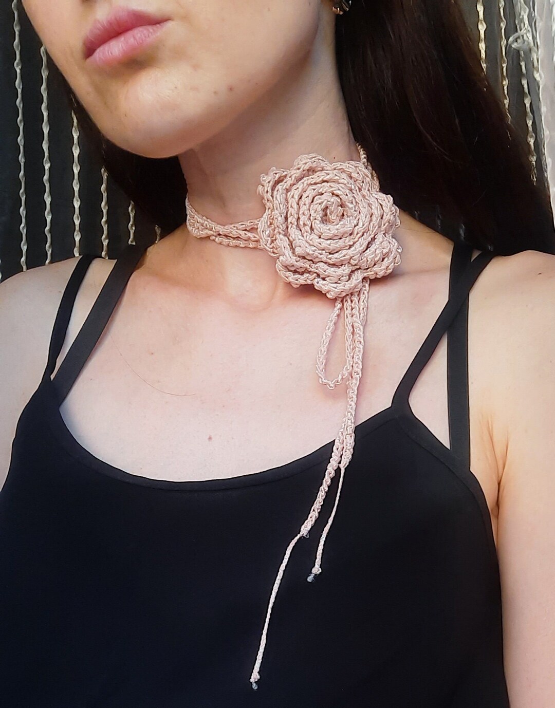 Nude Rose Crochet Choker/powdre Crochet Rose Necklace/crochet Rose ...