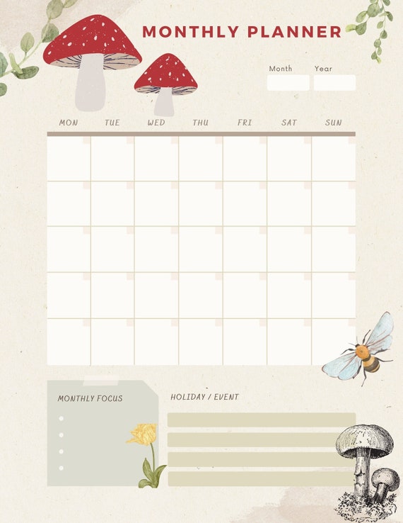 Cottagecore Monthly Calendar/ Planner | Etsy