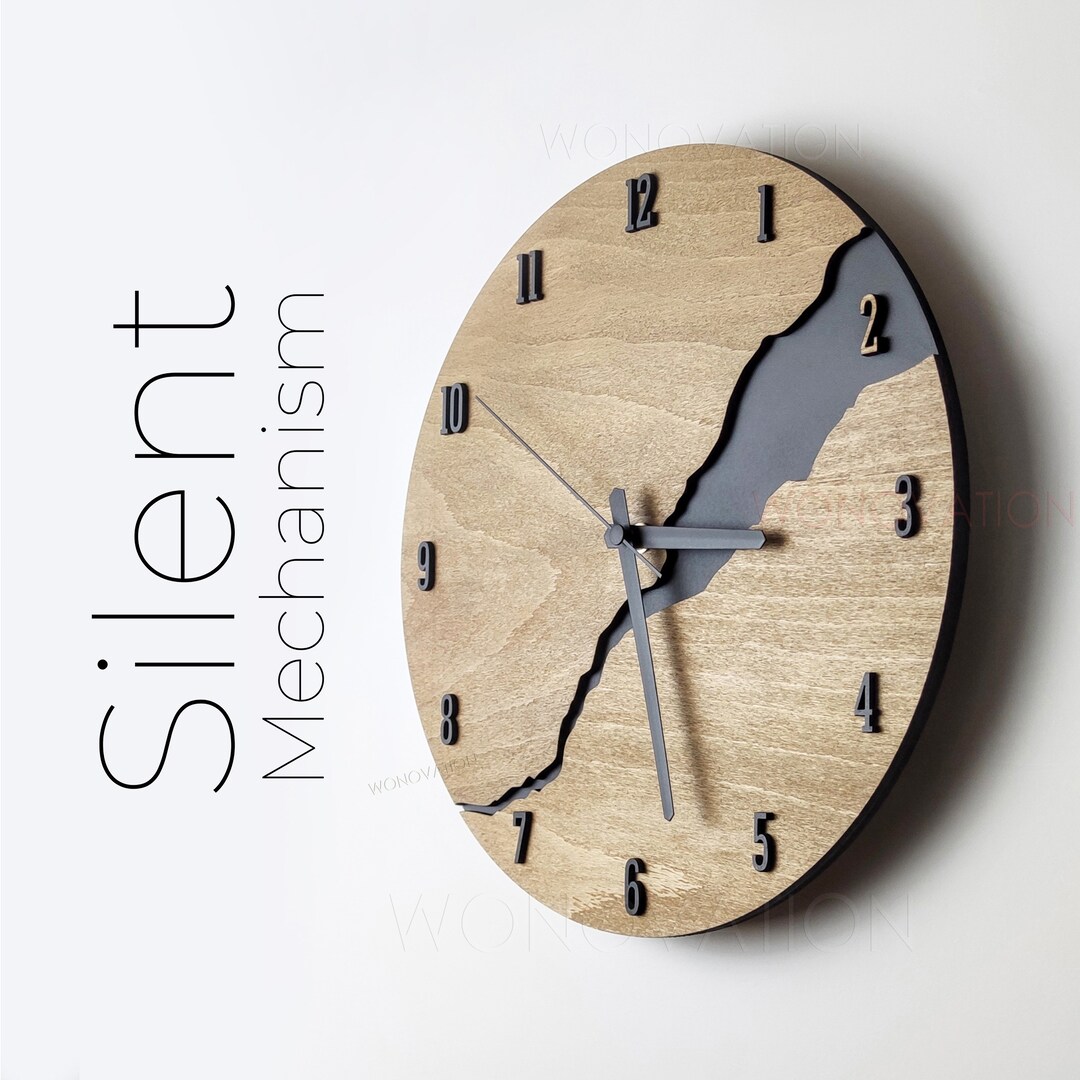 Modern Wall Clock With Numbers Silent Unique Wood Minimalist Wall Clock ...