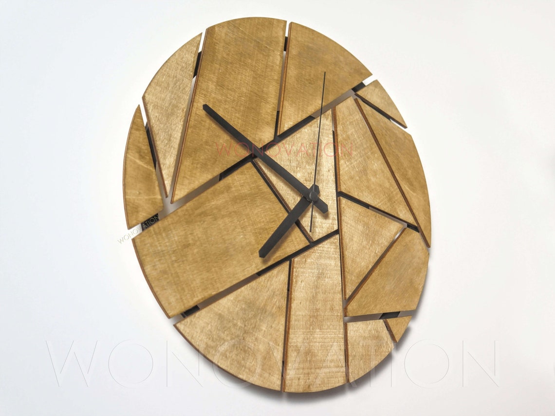 Modern Wall Clock Silent Unique Wood Geometric Wall Clock 16 - Etsy