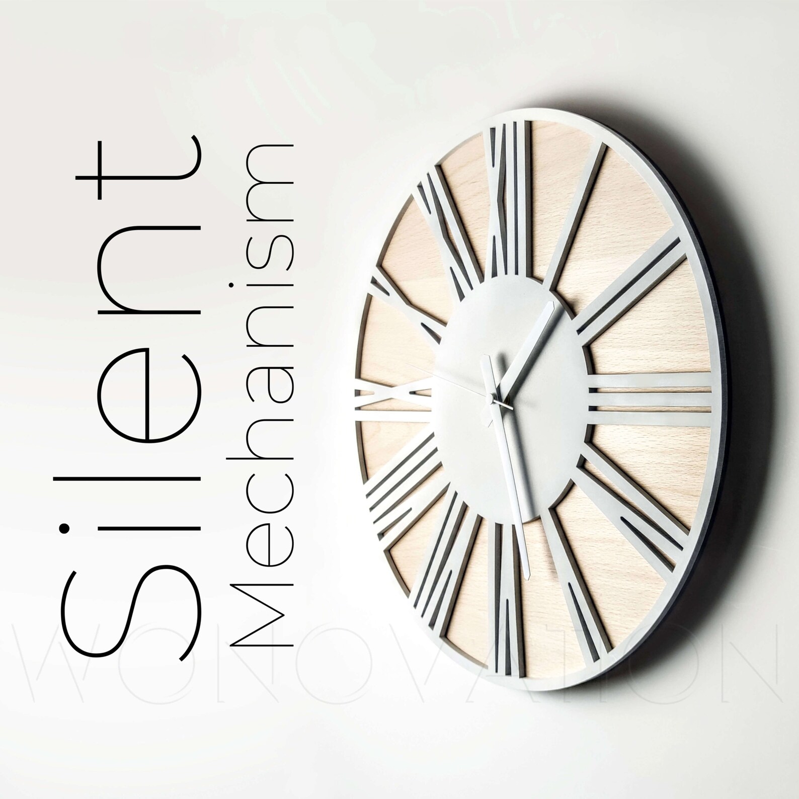 Unique Wall Clock Silent Modern Wood Minimalist Large Wall - Etsy