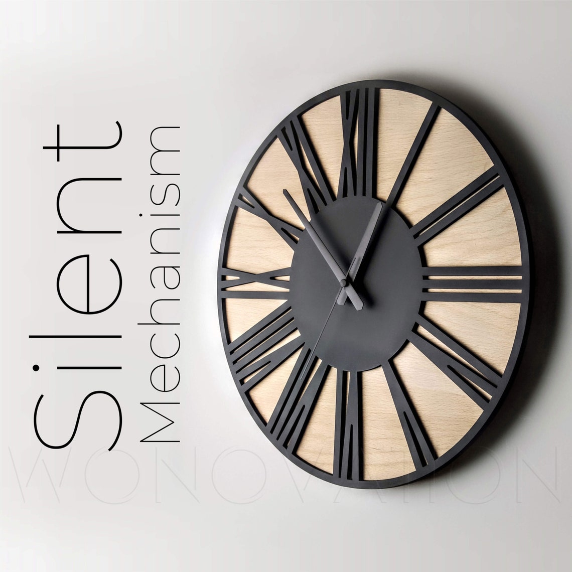 Unique Wall Clock Silent Modern Wood Minimalist Large Wall - Etsy