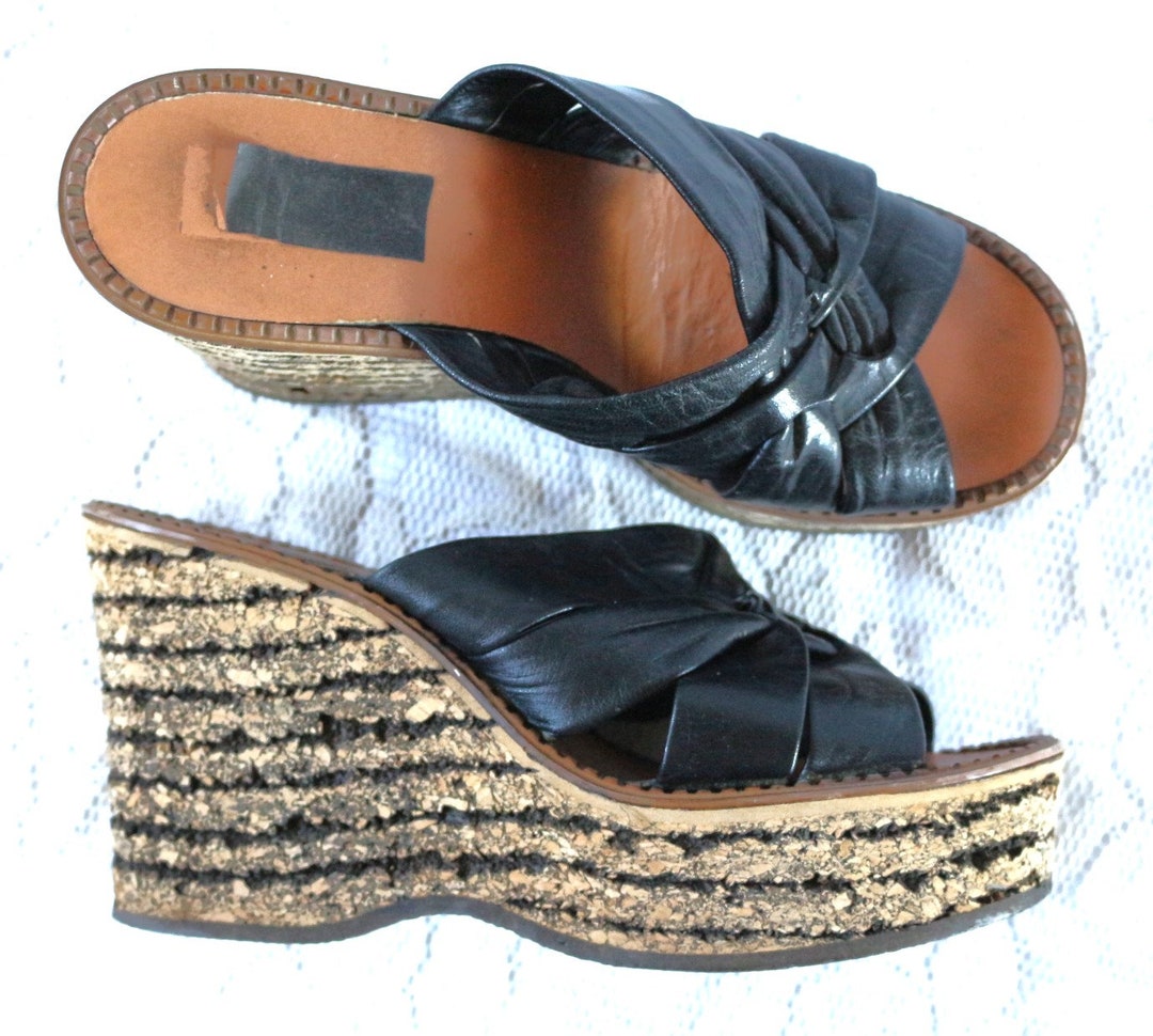 70s 80s Plateau Clogs Mules Leather Cork EU/DE Size. 38 38.5 - Etsy