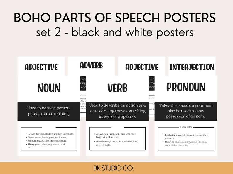 Parts of Speech Posters Boho Classroom Decor Educational - Etsy
