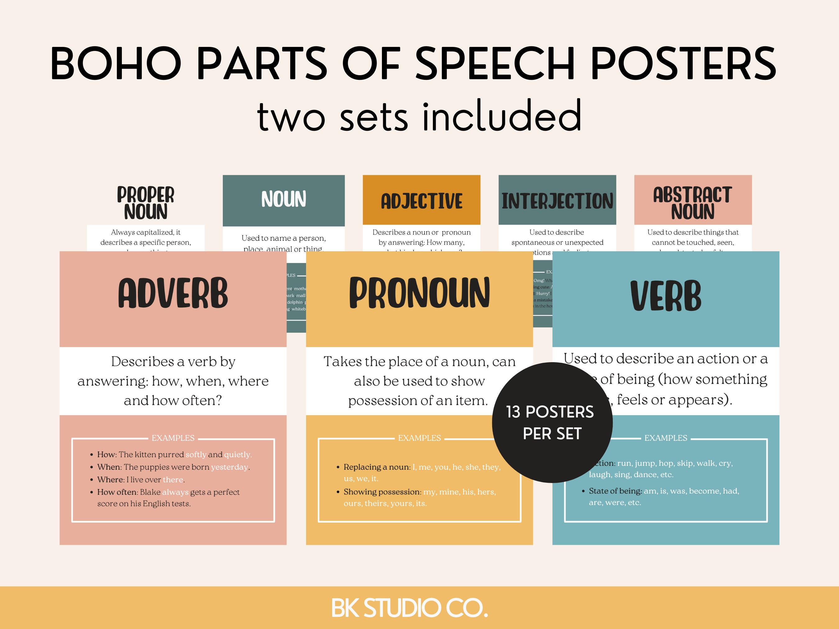 Parts of Speech Posters Boho Classroom Decor Educational - Etsy