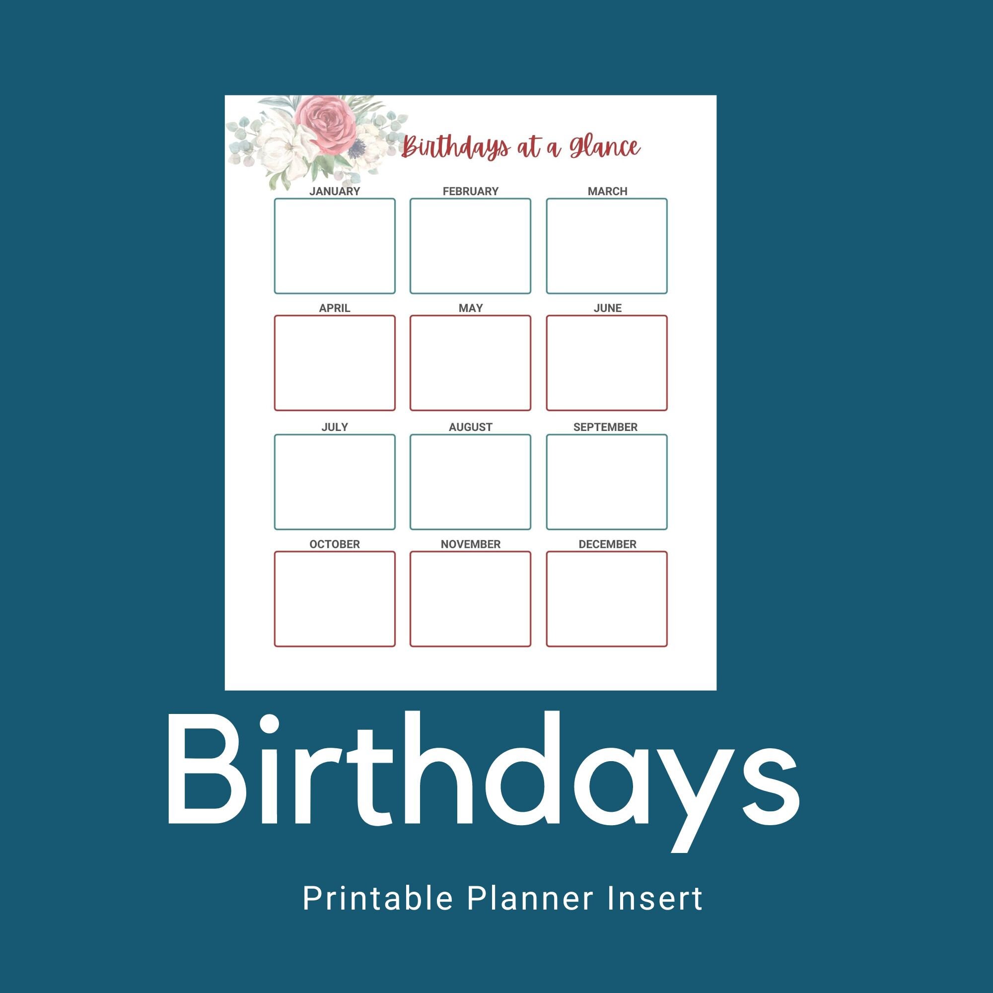 Printable Birthday Tracker Printable Birthday List Birthday Planner ...