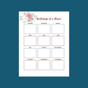 Printable Birthday Tracker Printable Birthday List Birthday Planner ...