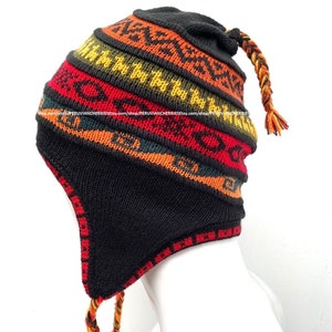 Blue With Orange Unisex Peruvian Alpaca Hat Chullo With Earflaps 100% ...