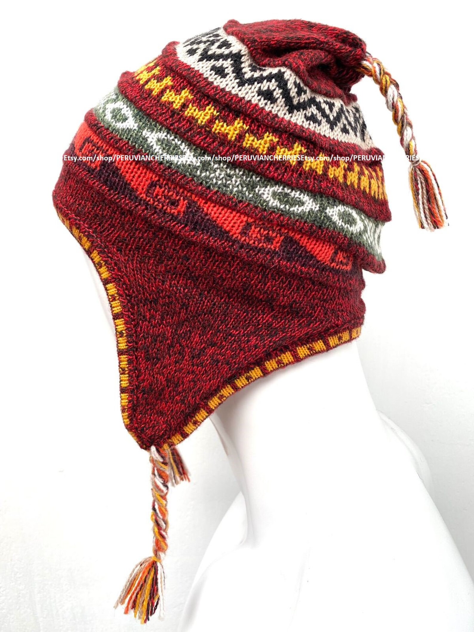 Unisex Peruvian Alpaca Hat Chullo With Earflaps 100% Lining Soft Fleece ...