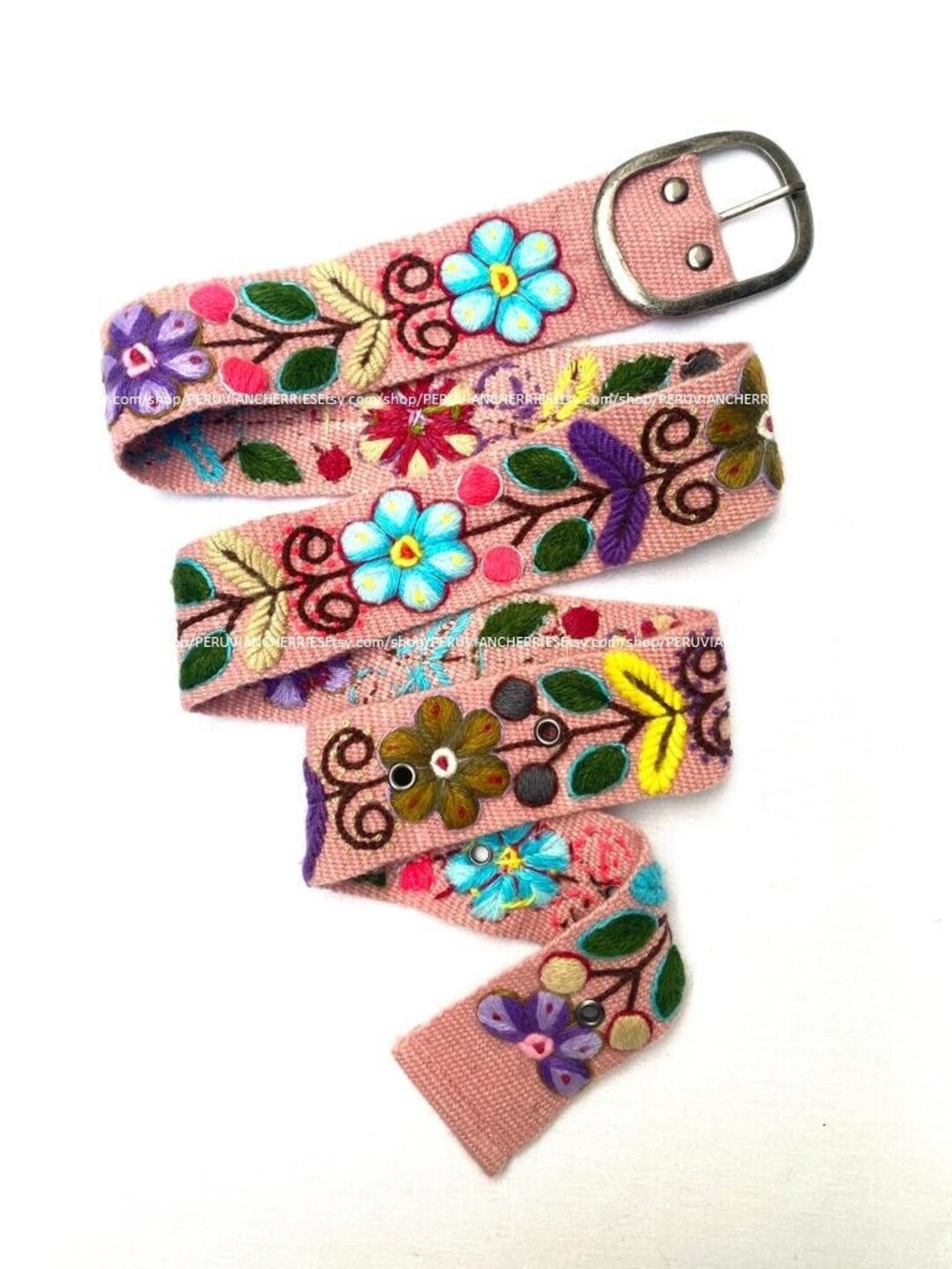 Hand Embroidered Belt Pink Floral Colorful Peruvian Embroidered Belt ...