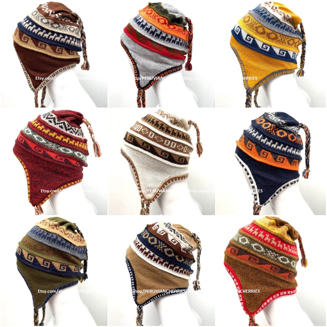 Unisex Peruvian Alpaca Hat Chullo With Earflaps 100% Lining Soft Fleece ...