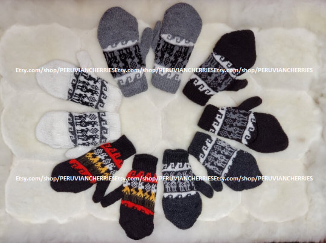 Lot of 4 Unisex Alpaca Wool Mittens Convertible Gloves , Fingerless ...