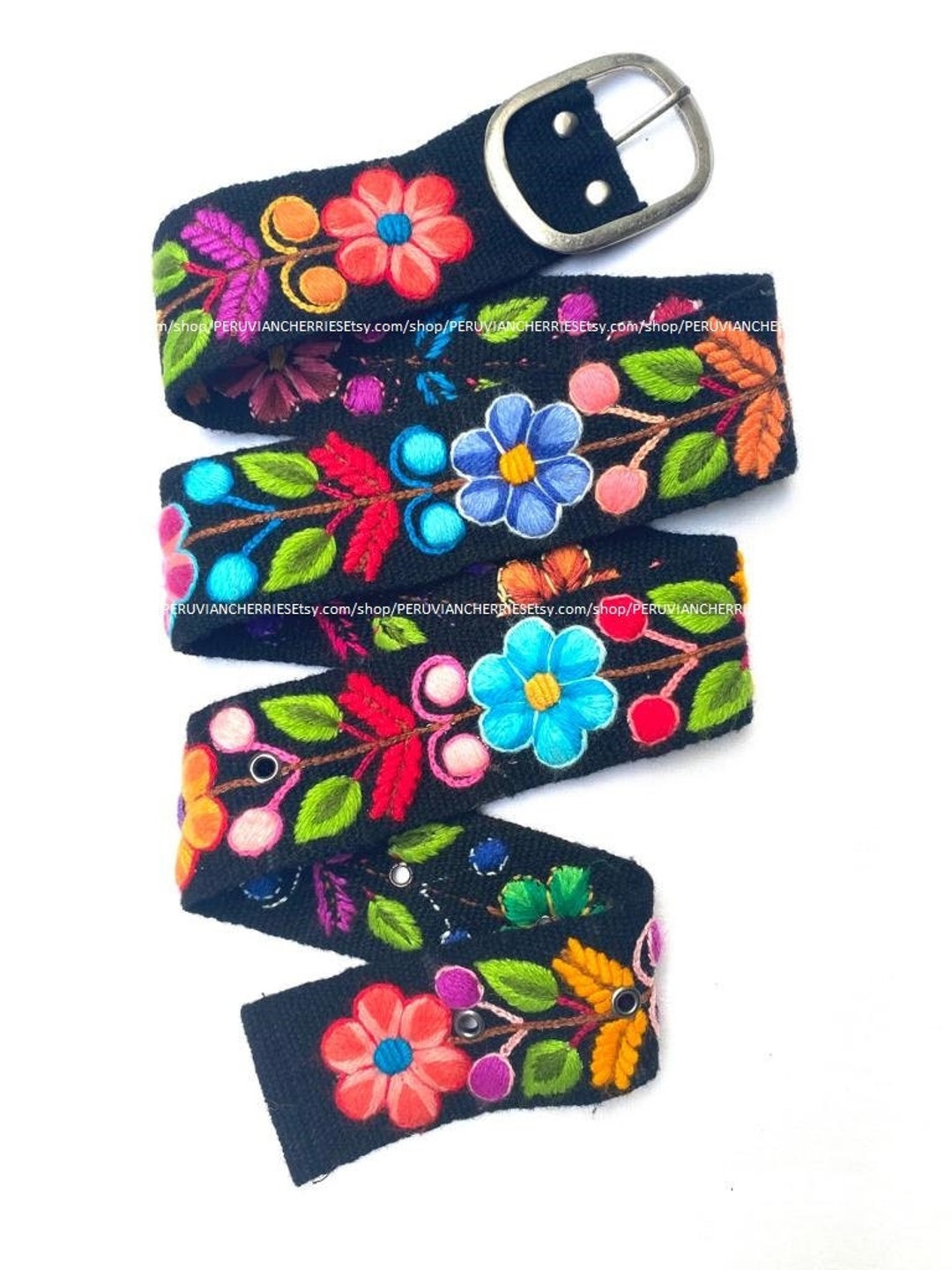 Hand Embroidered Belt Black Floral Colorful Peruvian Embroidered Belt ...