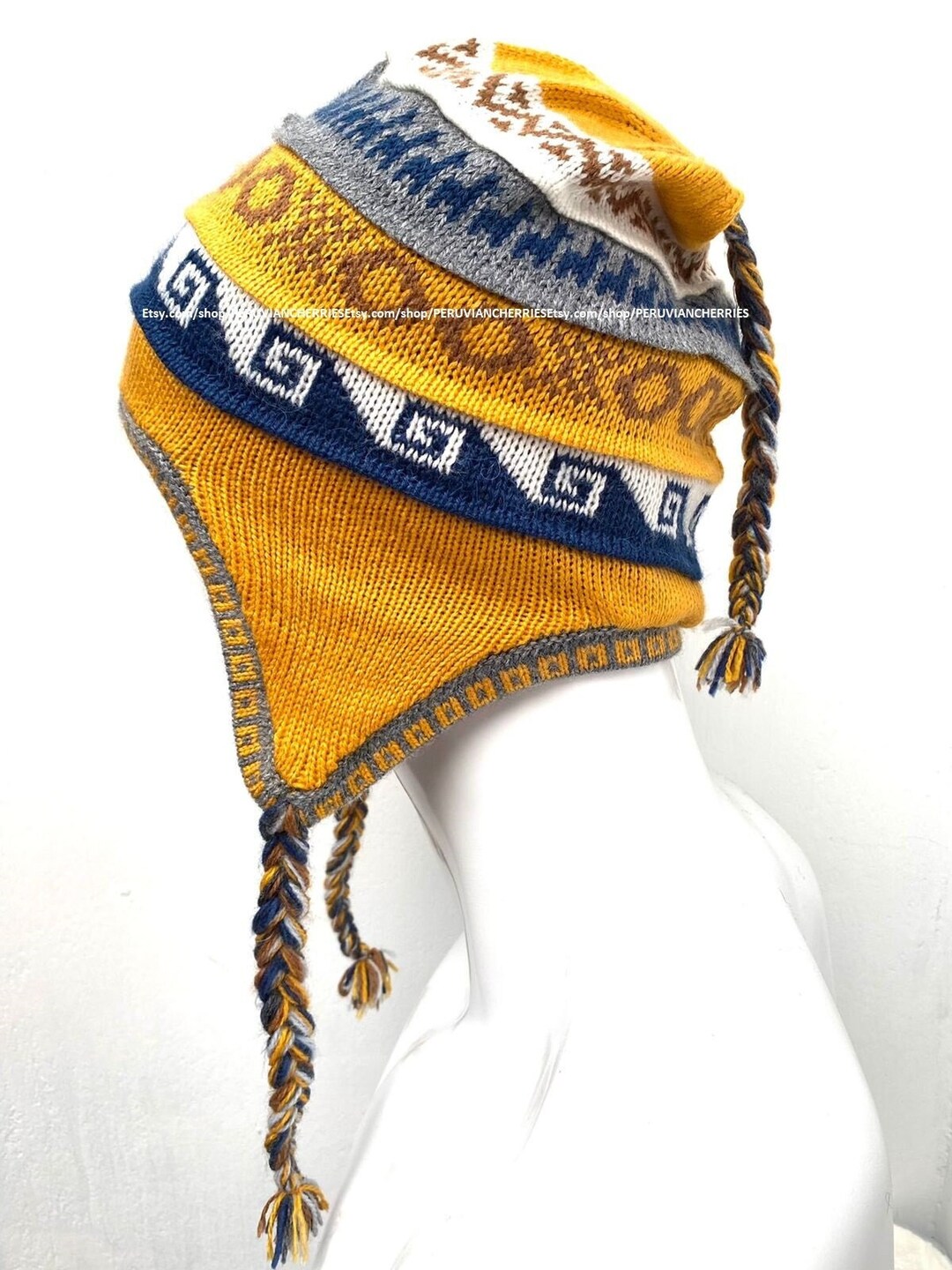 Yellow Unisex Peruvian Alpaca Hat Chullo With Earflaps 100% Lining Soft ...