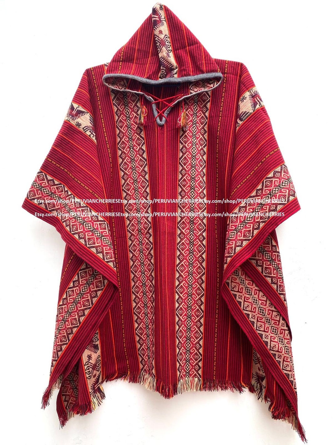 Alpaca Poncho Red for Men and Woman, Poncho Alpaca Wool, Peru, Poncho ...