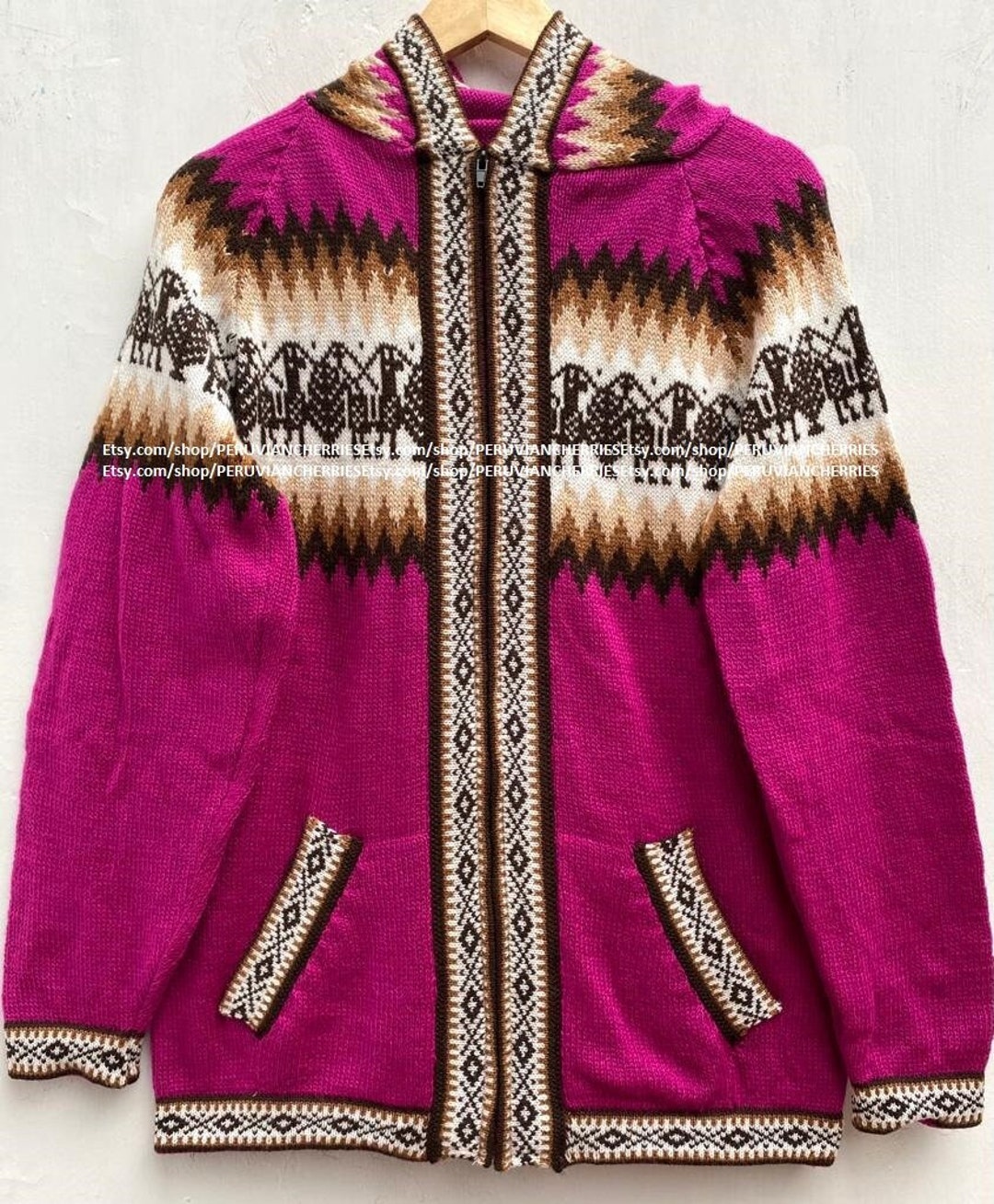 Fucshia Alpaca Sweater, Unisex Alpaca Sweater Cardigan, Alpaca Fiber ...