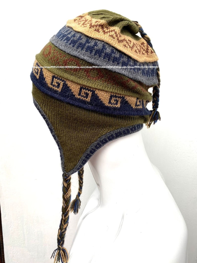 Green Military With Red Unisex Peruvian Alpaca Hat Chullo With - Etsy