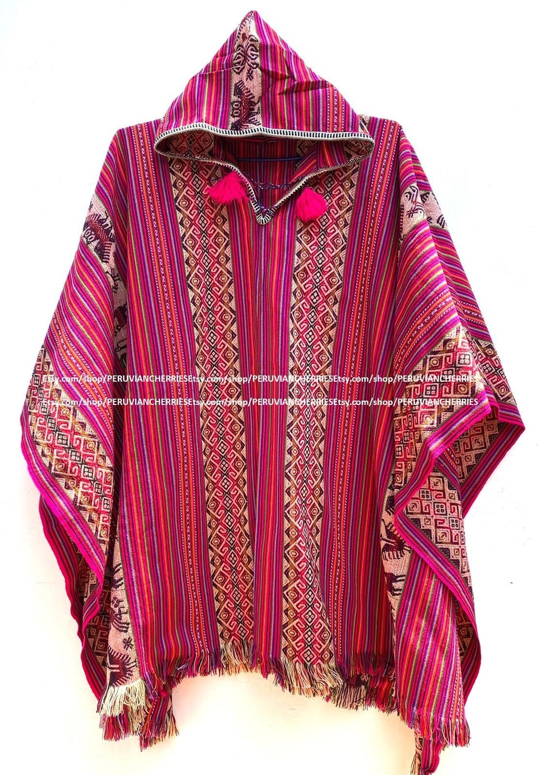 Alpaca Poncho Fucshia for Men and Woman, Poncho Alpaca Wool, Peru ...