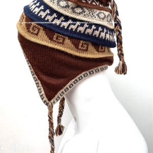 Blue With Orange Unisex Peruvian Alpaca Hat Chullo With Earflaps 100% ...