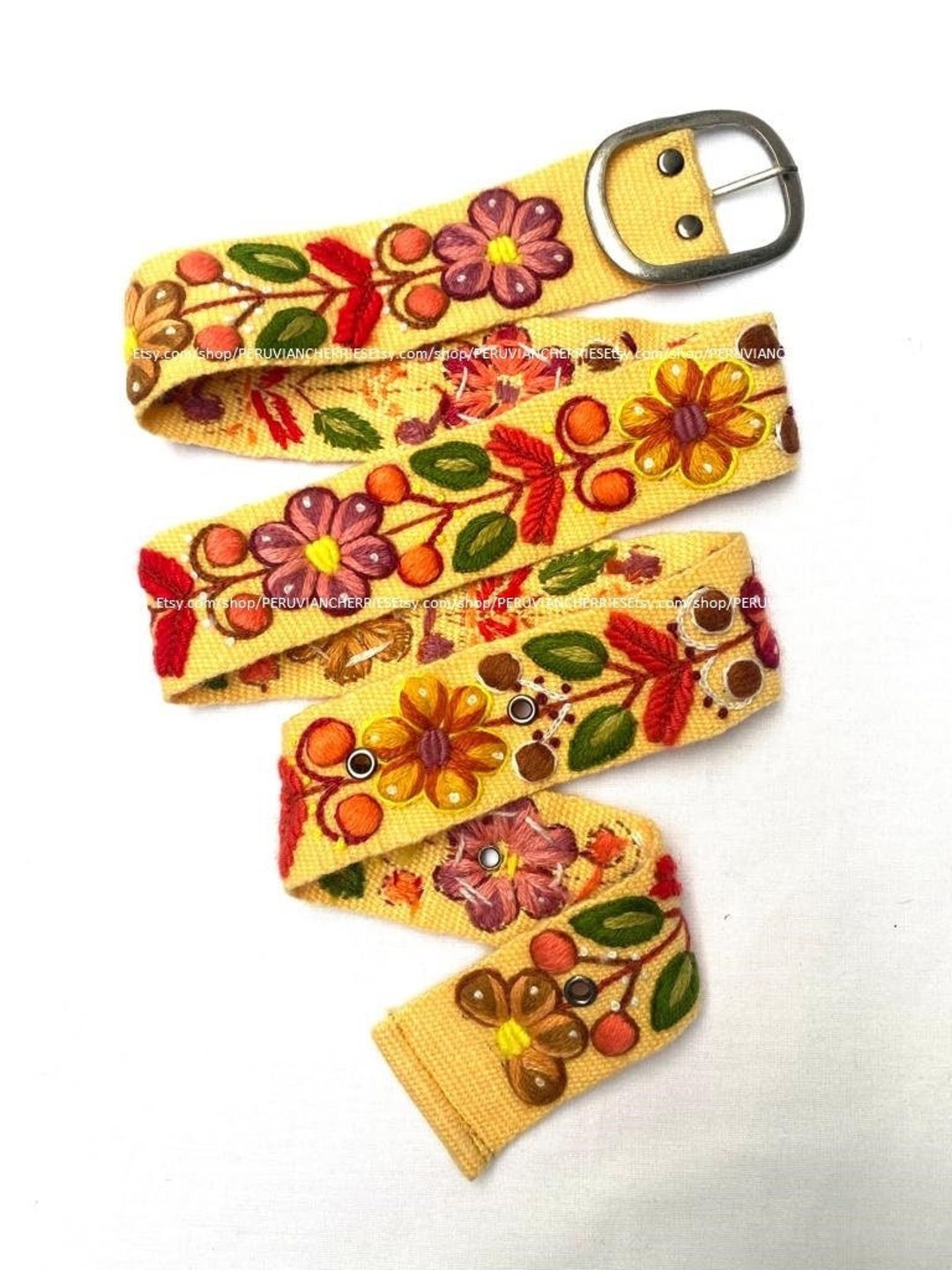 Hand Embroidered Belt Mustard Floral Colorful Peruvian Embroidered Belt ...
