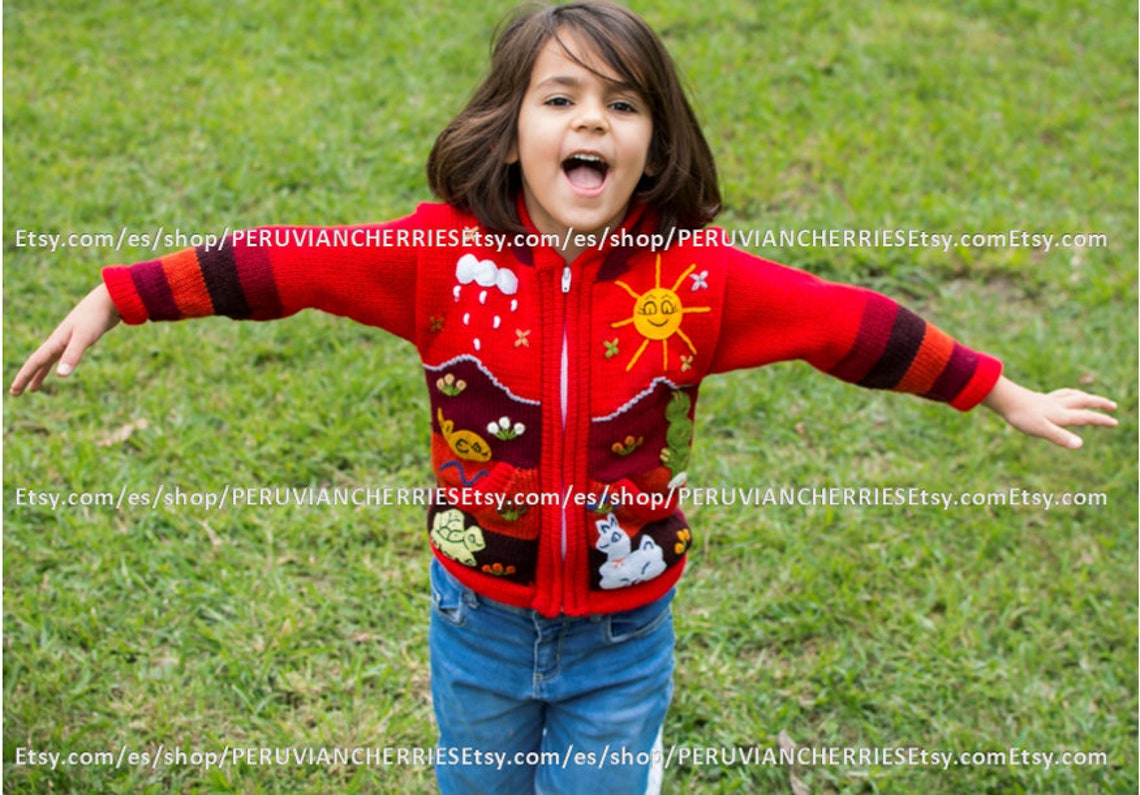 Children peruvian sweater Unique Peru Kids Wool Cardigan | Etsy