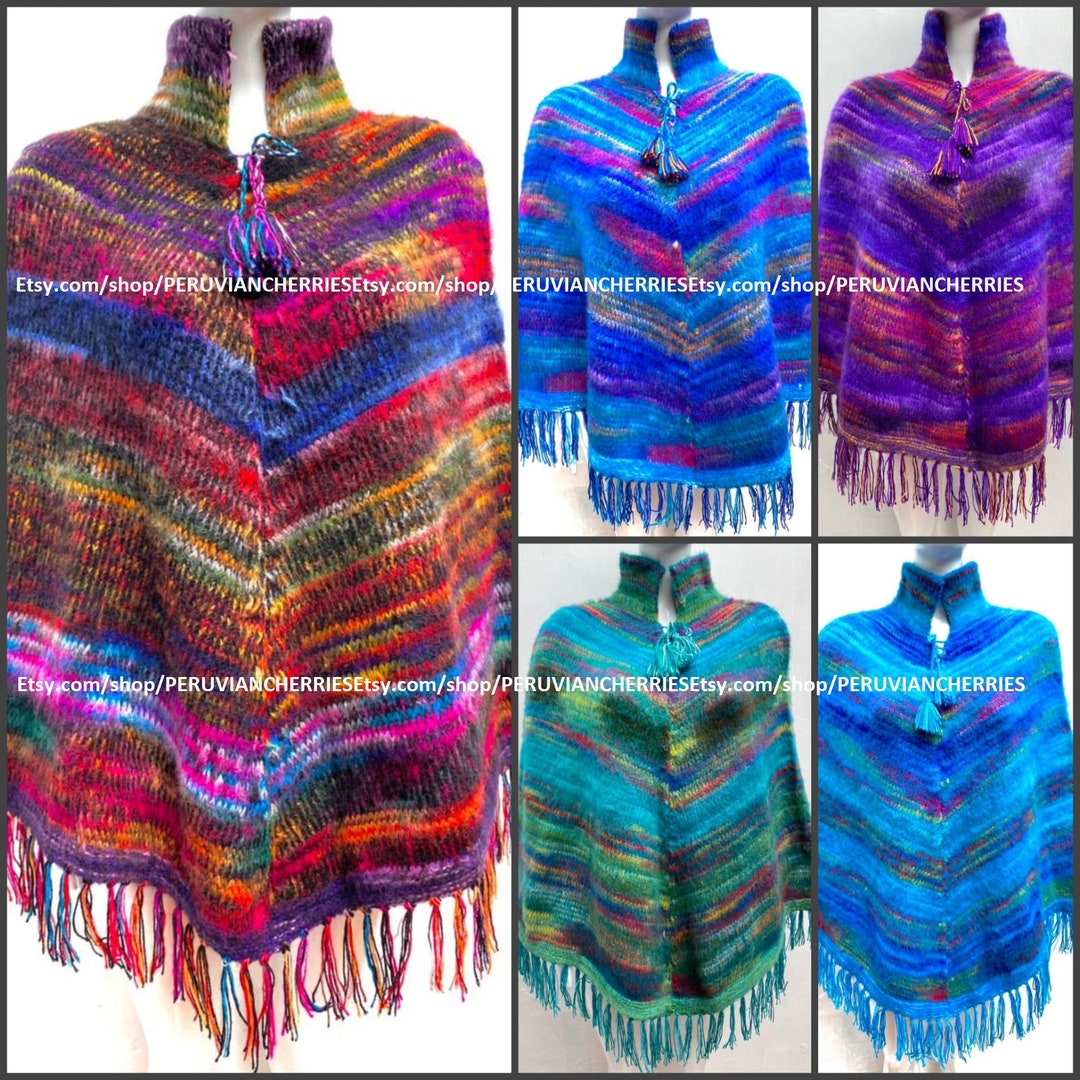 Colorful Alpaca Poncho, Womens Poncho, Peruvian Poncho, Alpaca Poncho ...