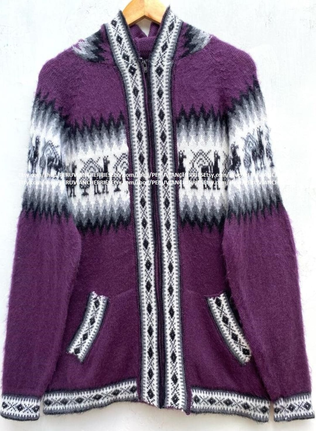 Purple Alpaca Sweater, Unisex Alpaca Sweater Cardigan, Alpaca Fiber ...